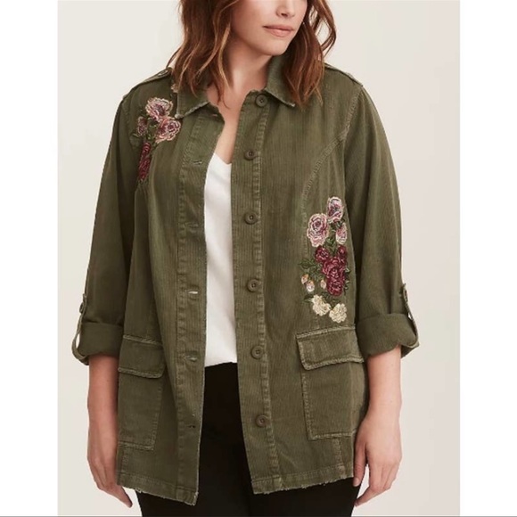 torrid | Jackets & Coats | Torrid Green Floral Boho Embroidered Jacket ...
